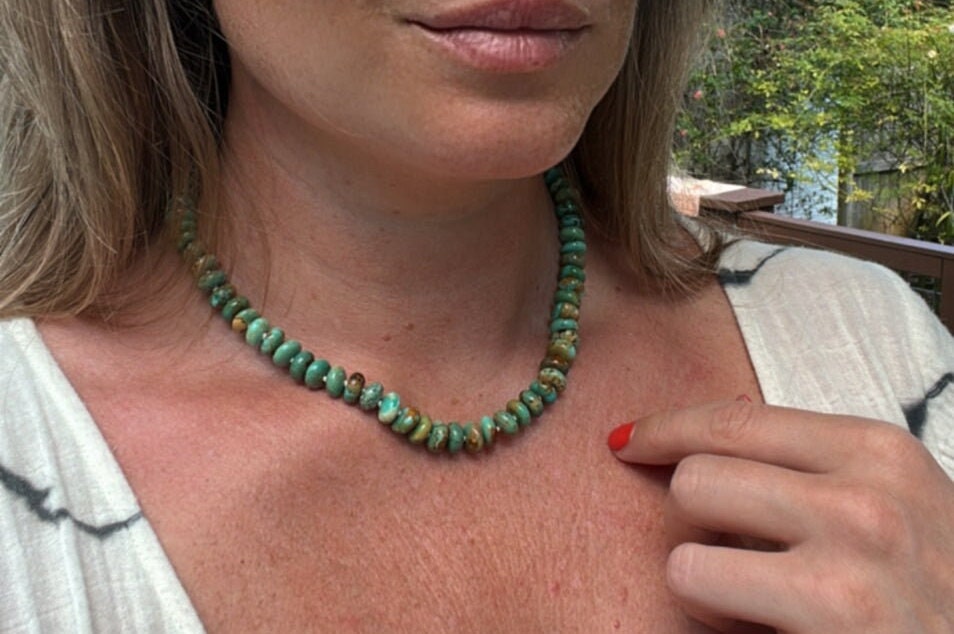 20 Inch Graduated Natural Turquoise Rondelle Necklace Green - Etsy
