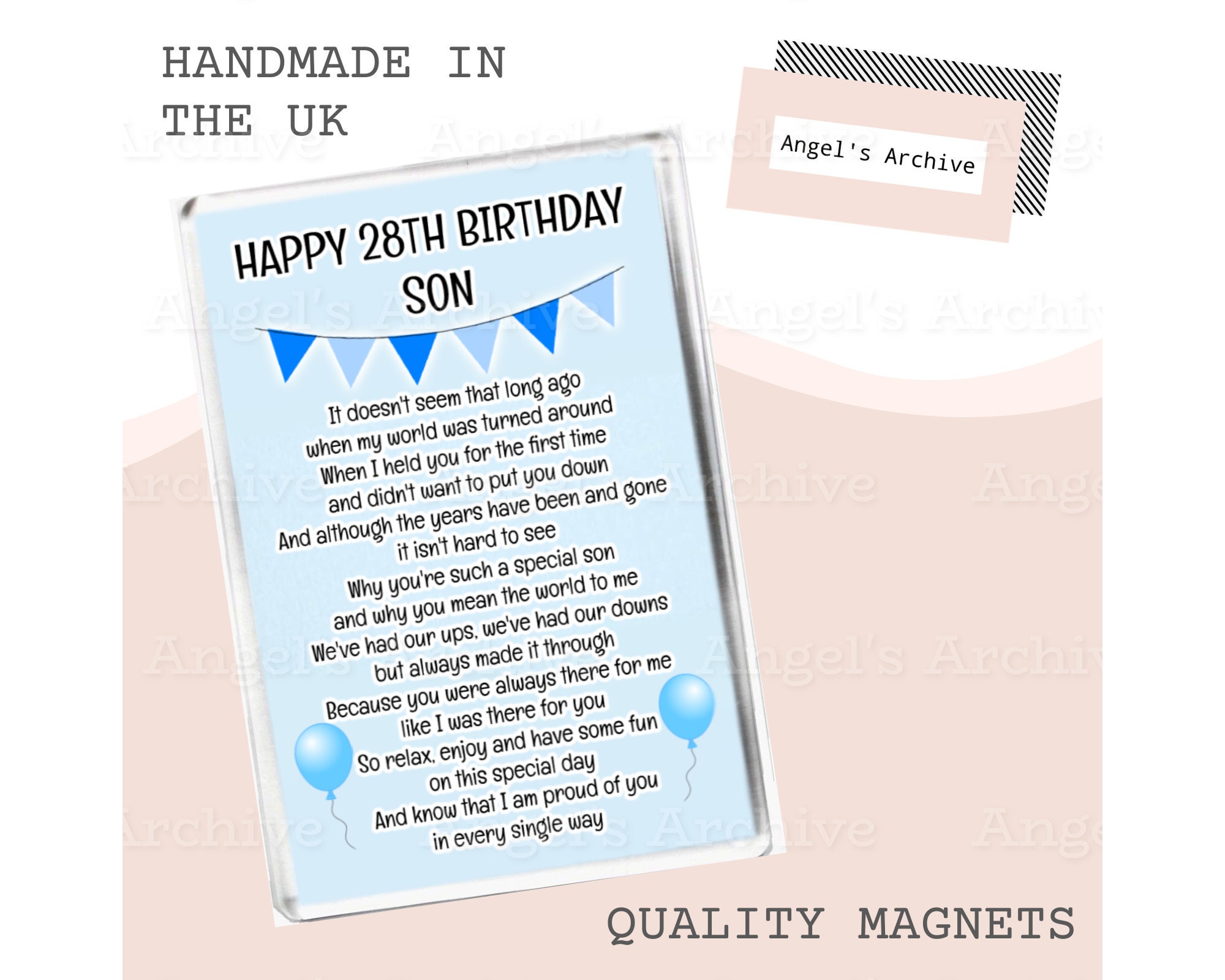 Happy 28th Birthday Son // Large Fridge Magnet // Cute Blue Design ...