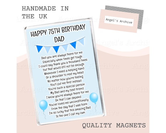 Happy 75th Birthday Dad // Large Fridge Magnet // Cute Blue - Etsy UK