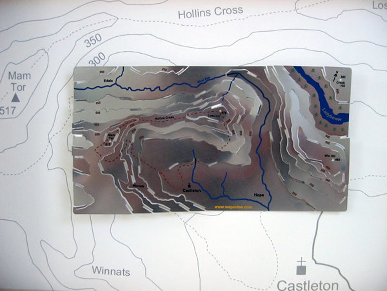 Mam Tor and Lose Hill : Hand Painted Stainless Steel Contoured Map ...