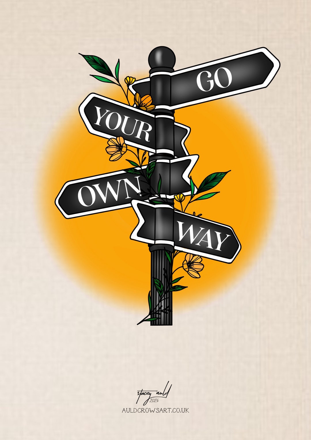 PRINT: Go Your Own Way | A4 | A5 | Neo Trad | Flowers | Lyrics | Song ...