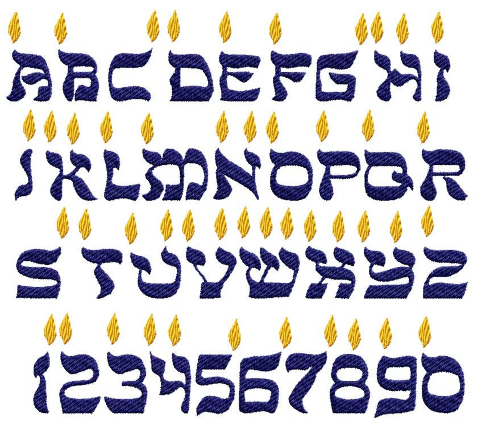 Candles Alphabet Hebrew-style Font Machine Embroidery Designs 4x4 Pes ...