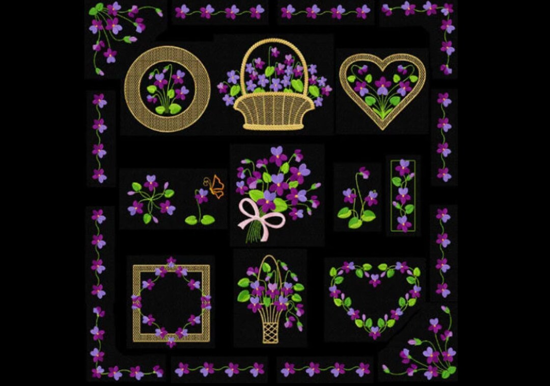Violets 14 Machine Embroidery Designs Set for 5x7 Hoop Pes, Hus, Jef ...
