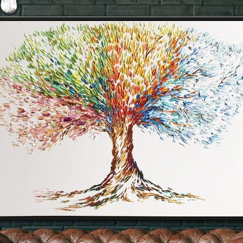 Modern Tree Paintings Living Room Wall Art Large Blooming - Etsy