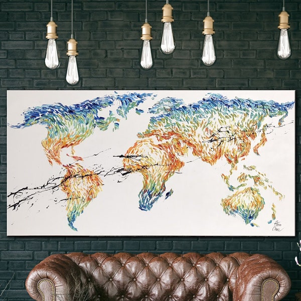 Large Abstract World Map Art - Etsy