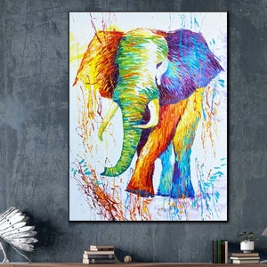 Extra Large Wall Art Decor Oil Painting Elephant on Canvas - Etsy
