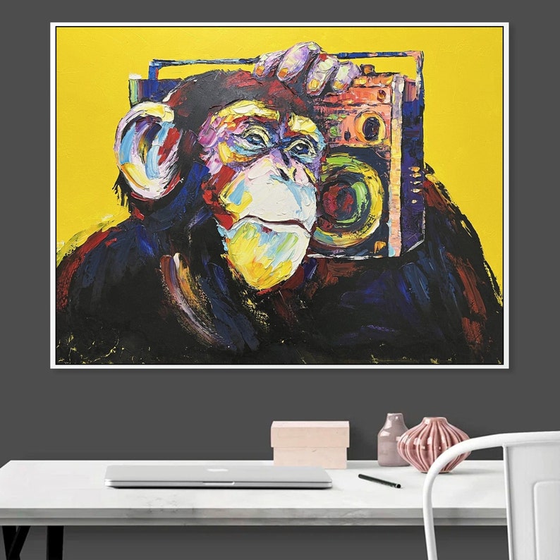 Funky Monkey Boombox Painting: Colorful Impasto Pop Art - Etsy