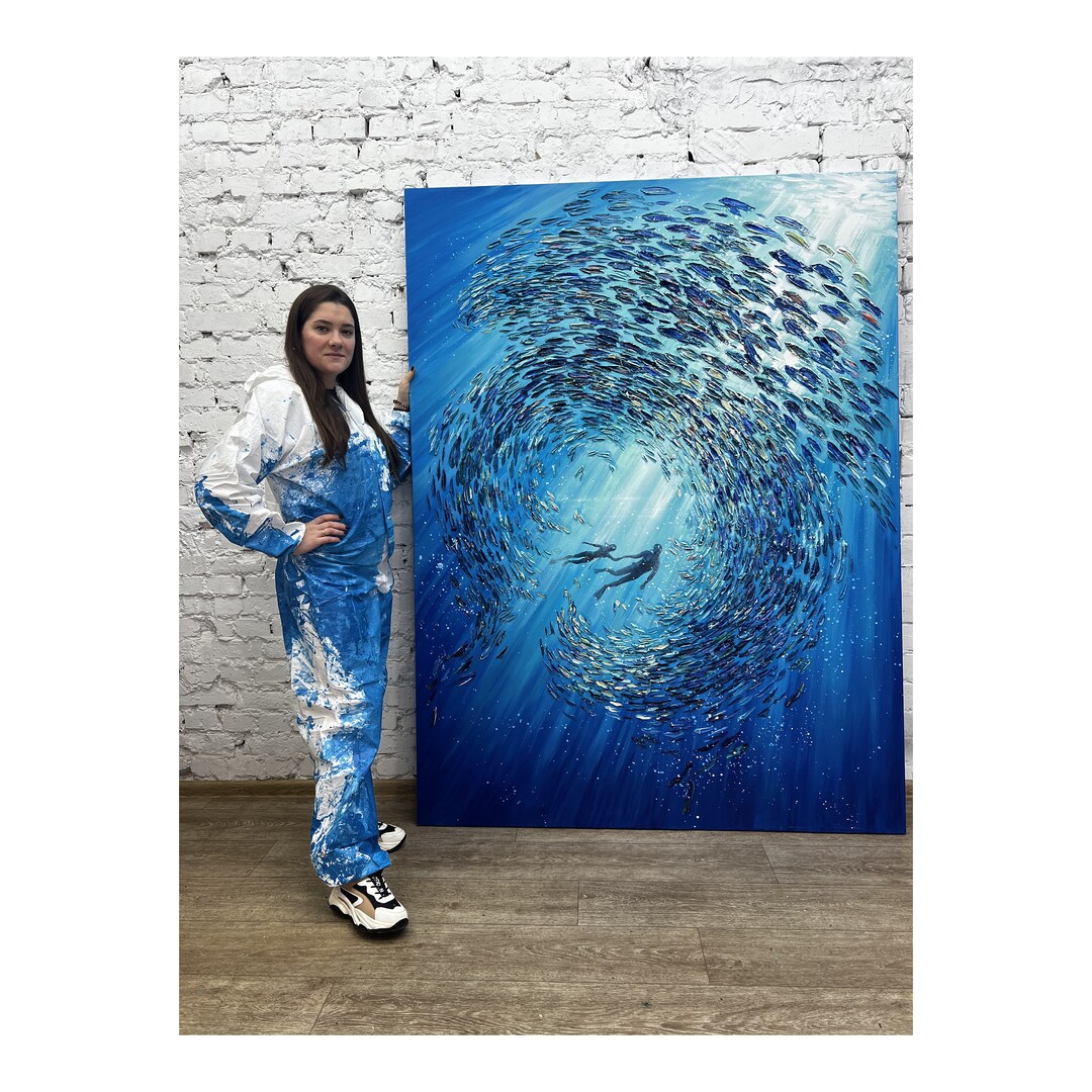 School of Fish Painting, Abstract Ocean, Marine Life, Tropical Aquatic ...