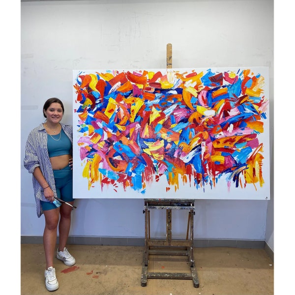 Original Colorful Abstract Painting on Canvas, Contemporary Texture ...