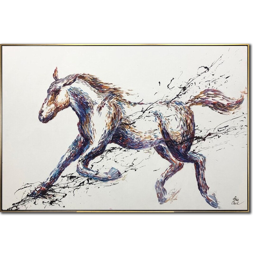 Abstract Horse Painting on Canvas Modern Expressionist Art Galloping ...