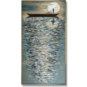 Impressionist Seascape With Moonlight Reflection Calming Nautical Wall ...
