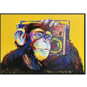 Funky Monkey Boombox Painting: Colorful Impasto Pop Art - Etsy
