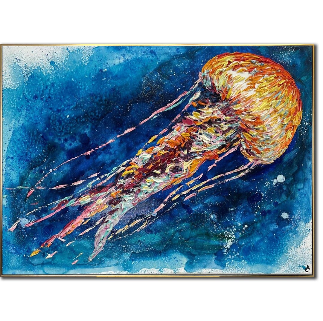 Original Jellyfish Paintings on Canvas Abstract Marine Life Painting ...