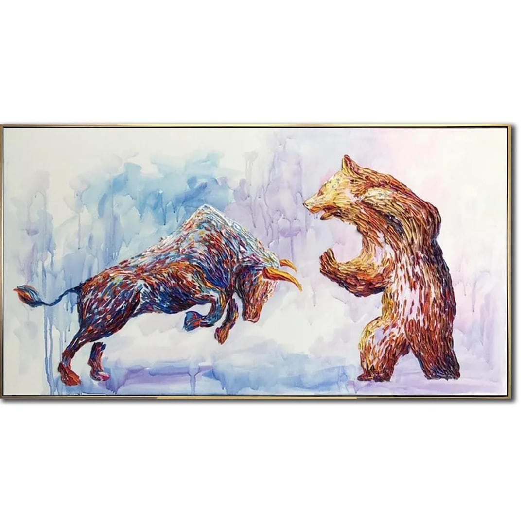 Abstract Bull and Bear Art Stock Market Wall Street Financial Symbolism ...
