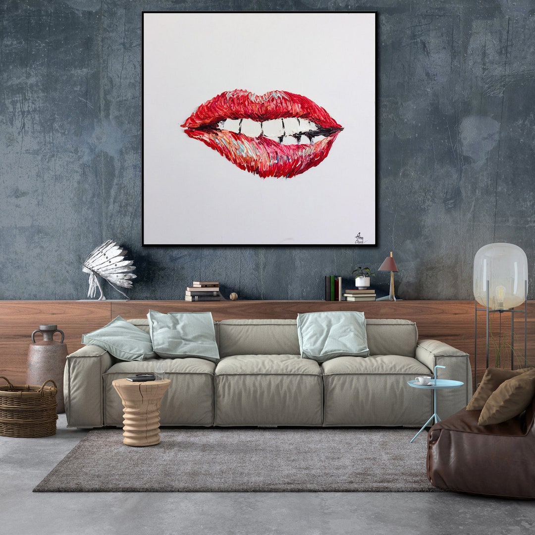 Large Red Lips Oil Painting: Impasto Canvas Wall Art - Etsy