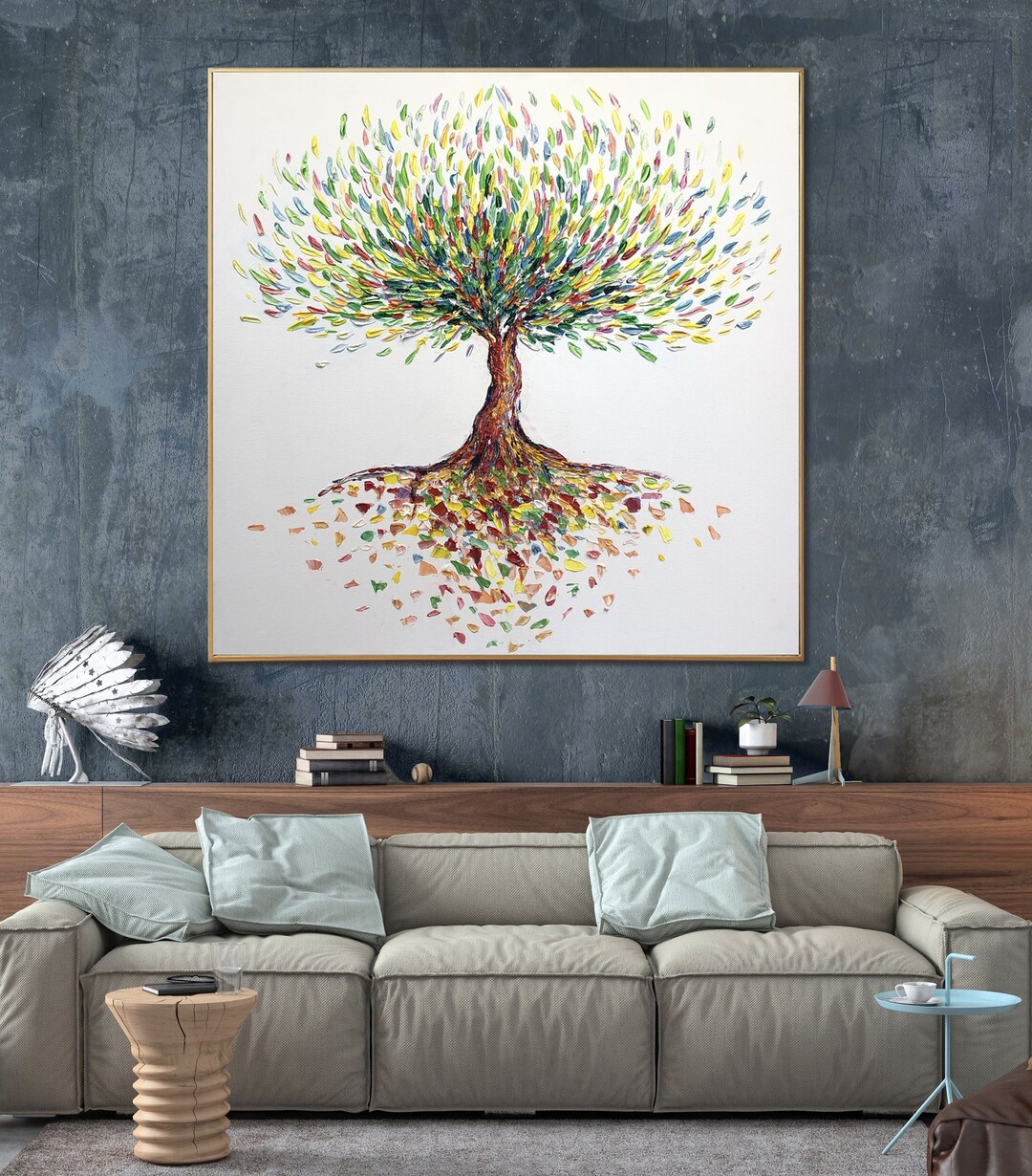 32x32 Original Abstract Tree Paintings on Canvas Modern Hand Painted ...