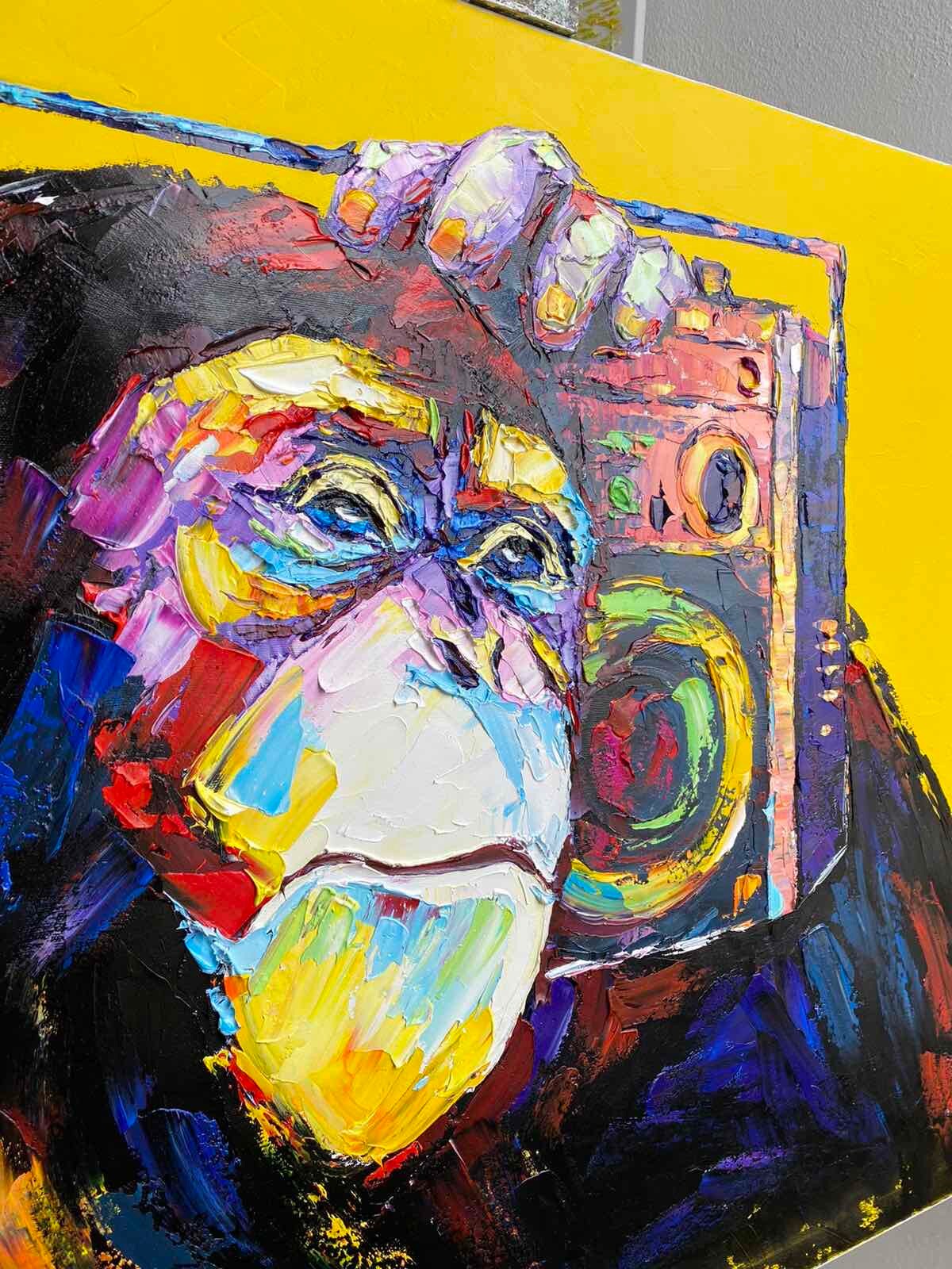Large Abstract Canvas Monkey With Music Player Paintings on | Etsy