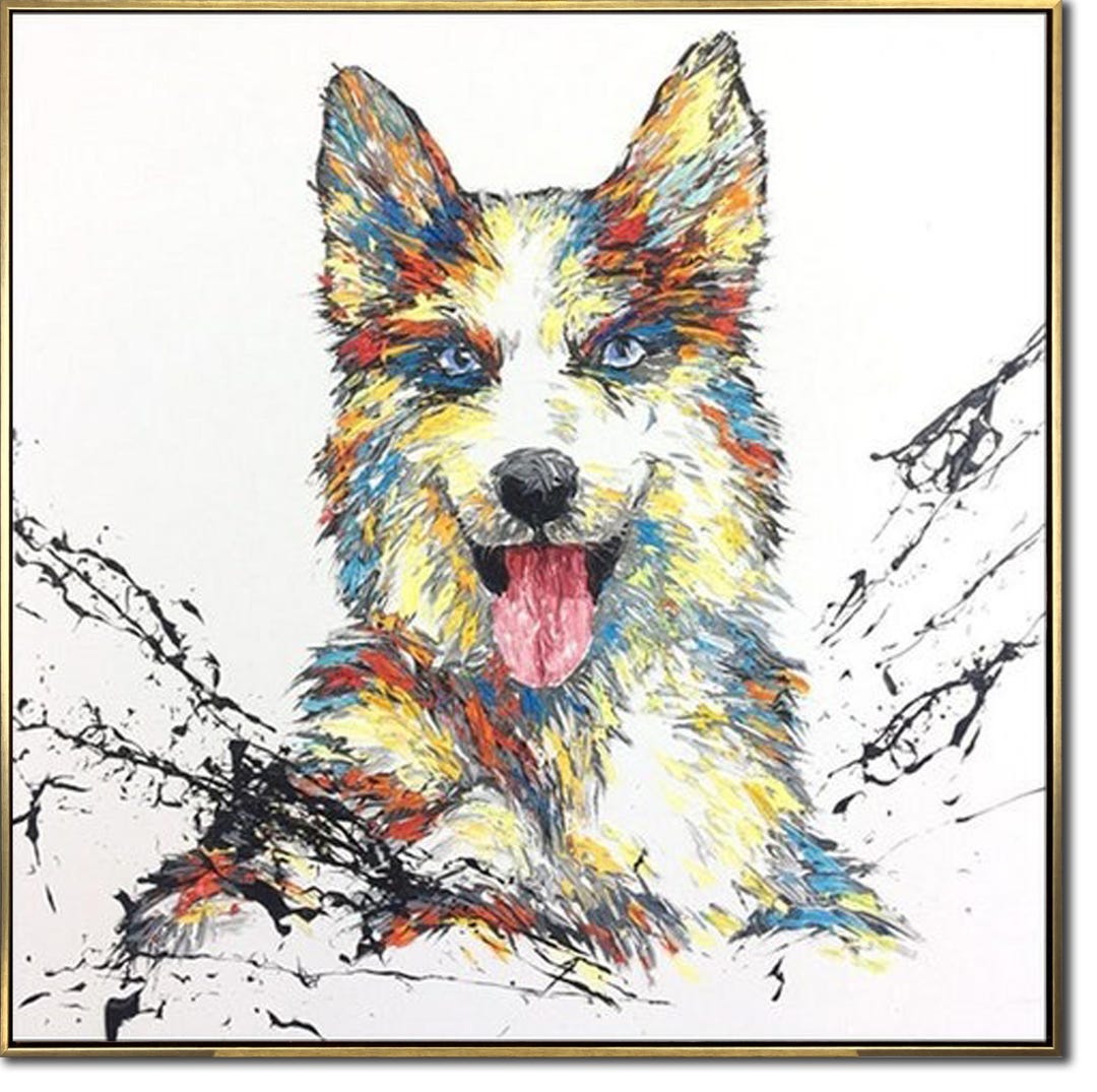 Large Original Abstract Husky Art Colorful Canine Handmade Painting ...