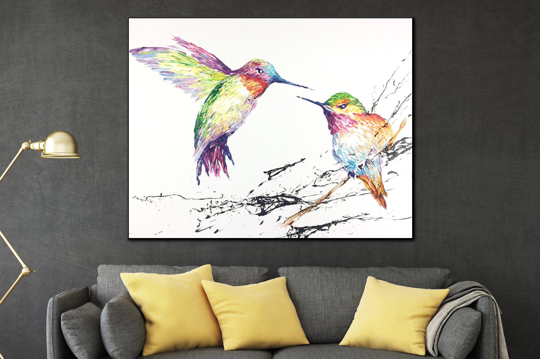 Original Art Large Colibri Painting Bird Abstract Oil Painting | Etsy
