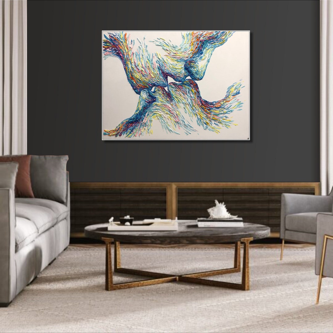 30x40 Original Abstract Kissing Couple Paintings on Canvas Colorful ...