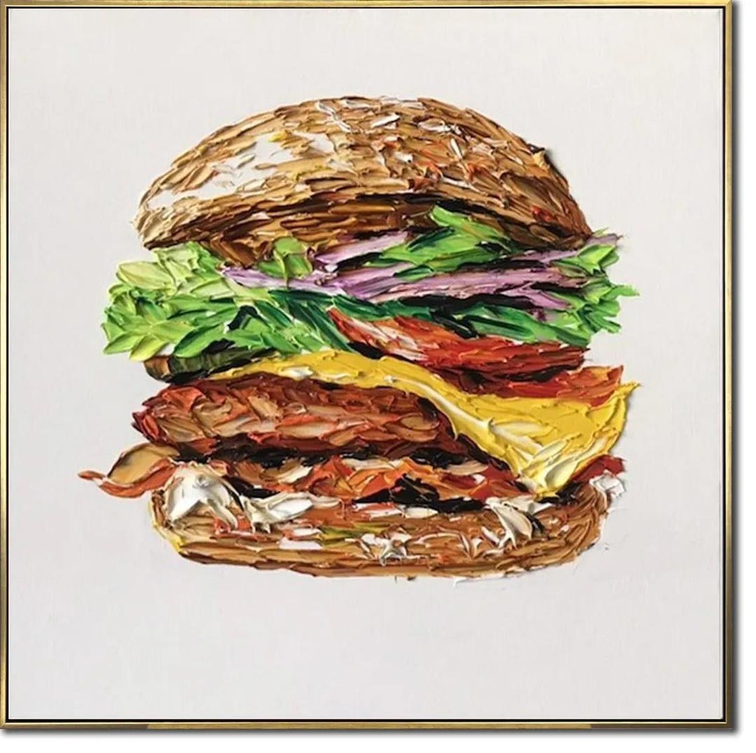 Burger Painting – Textured Cheeseburger Wall Art for Kitchen - Etsy