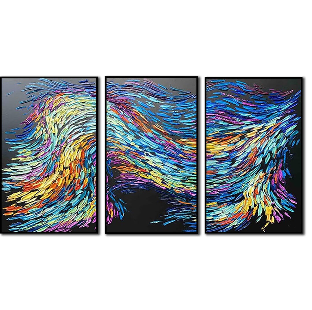 Large Abstract Triptych Paintings Colorful Textured Canvas Wall Art ...