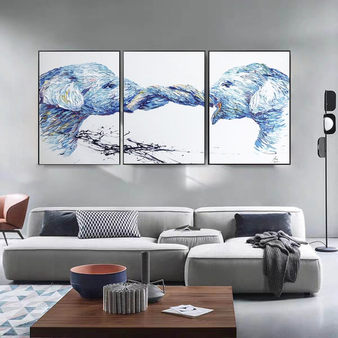 Large Elephant Triptych Painting – Abstract Wildlife Wall Art, Colorful ...