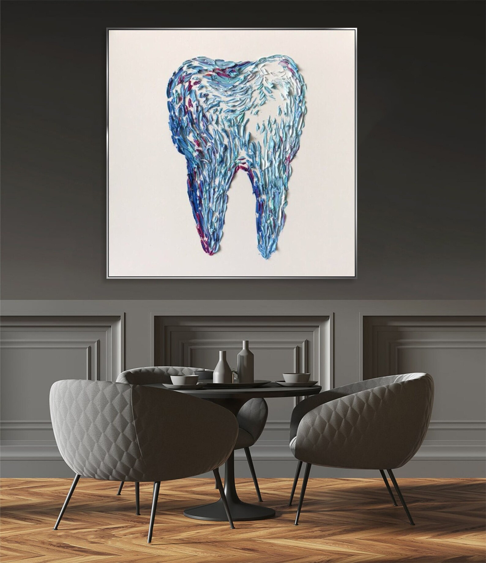 Original Abstract Teeth Painting on Canvas. Blue Impasto Handmade Art ...