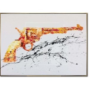 Abstract Gun Artwork Bold Revolver Painting With Orange and Black ...