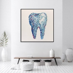 Original Abstract Teeth Painting on Canvas. Blue Impasto Handmade Art ...