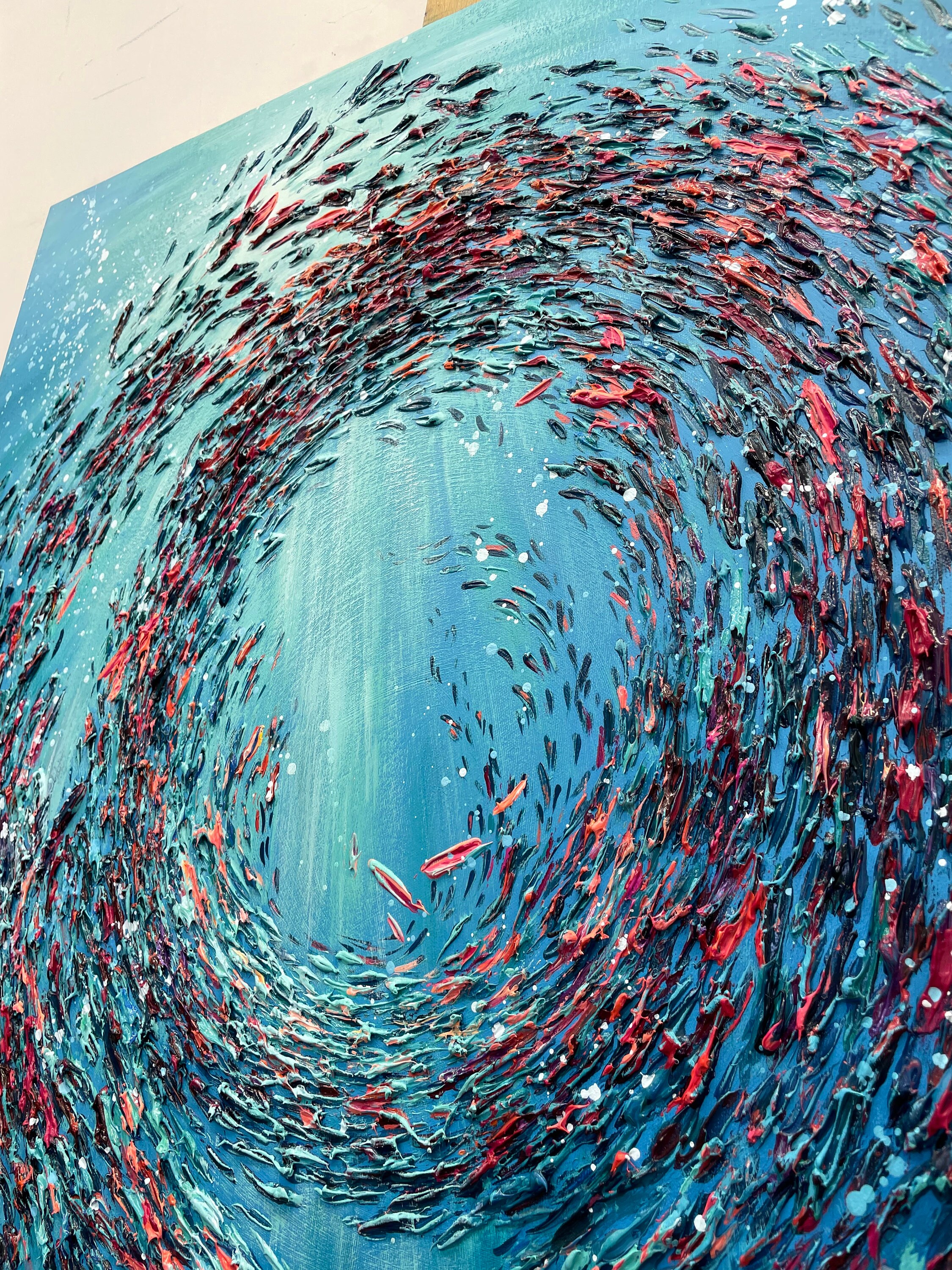 Abstract Ocean Fish Painting – School of Fish Deep Sea Canvas Wall Art ...