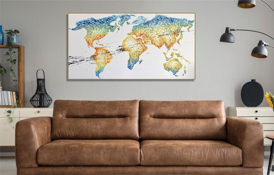 Textured World Map Painting: Large Abstract Canvas Art, Travel Decor - Etsy