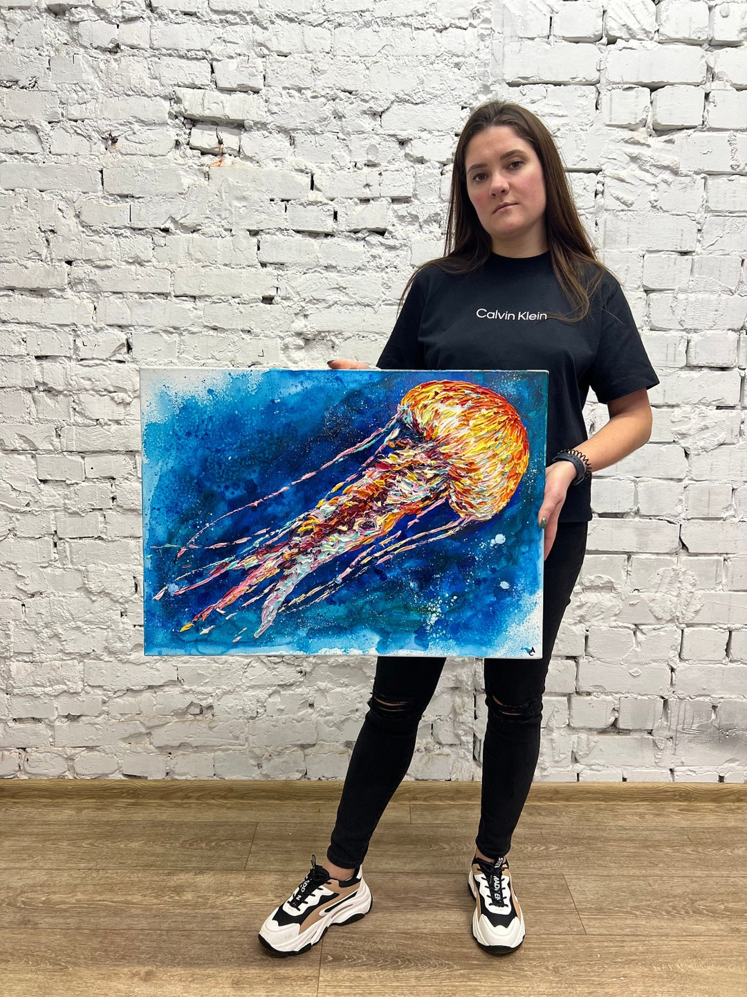 Original Jellyfish Paintings on Canvas Abstract Marine Life Painting ...