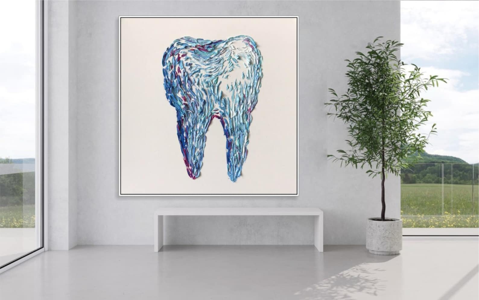 Original Abstract Teeth Painting on Canvas. Blue Impasto Handmade Art ...