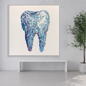 Original Abstract Teeth Painting on Canvas. Blue Impasto Handmade Art ...