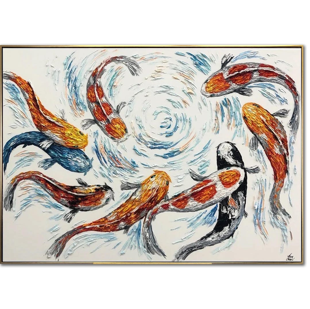 Koi Fish Painting – Abstract Textured Pond Wall Art - Etsy