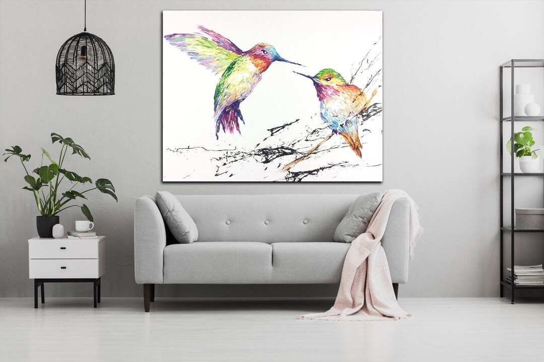 Original Art Large Colibri Painting Bird Abstract Oil Painting - Etsy
