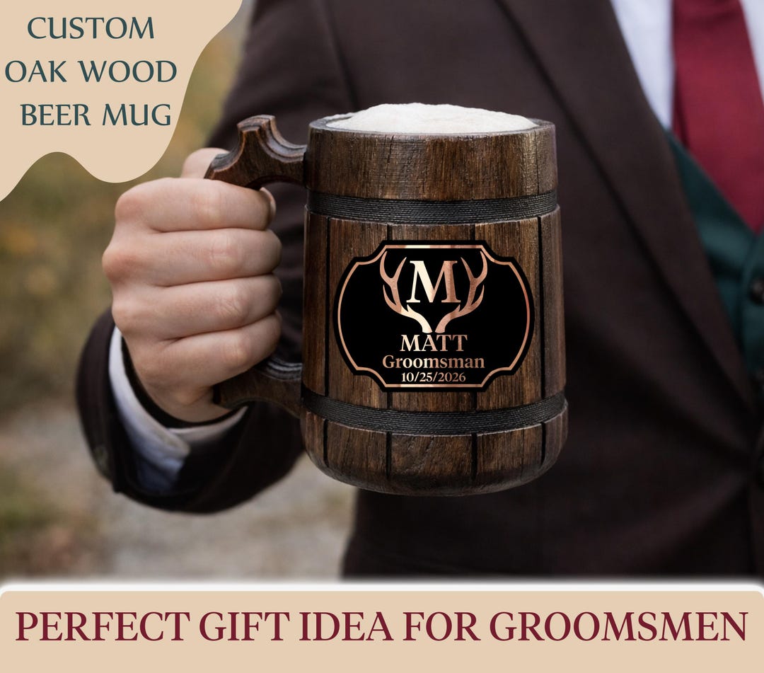 Groomsmen Beer Mugs Gifts, Wedding Mugs, Personalized Stein, Wood ...