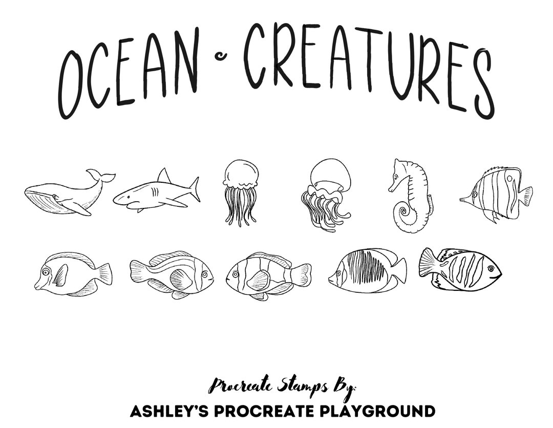 Ocean Creature Procreate Stamps, Fish, Sea Life Stamps, Procreate Stamp ...