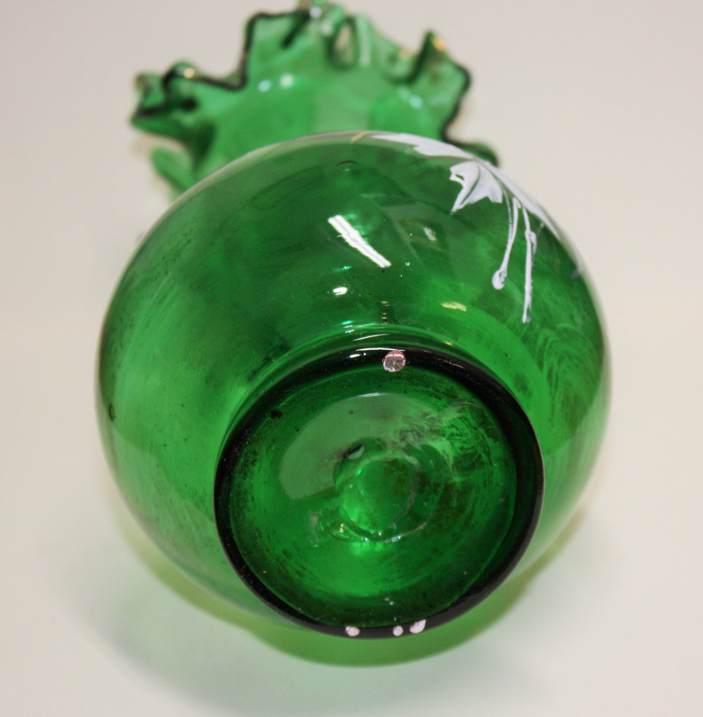 7 Blown Green Ruffle Top Art Glass Vase With Enamel Etsy
