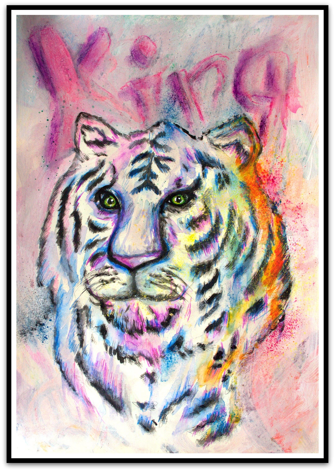 ORIGINAL Painting NO POSTER Colorful Stree Art Color Animals Tiger Pop ...