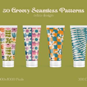 50 Groovy Flower Digital Papers, Retro Seamless Pattern,70s 60s Vintage ...