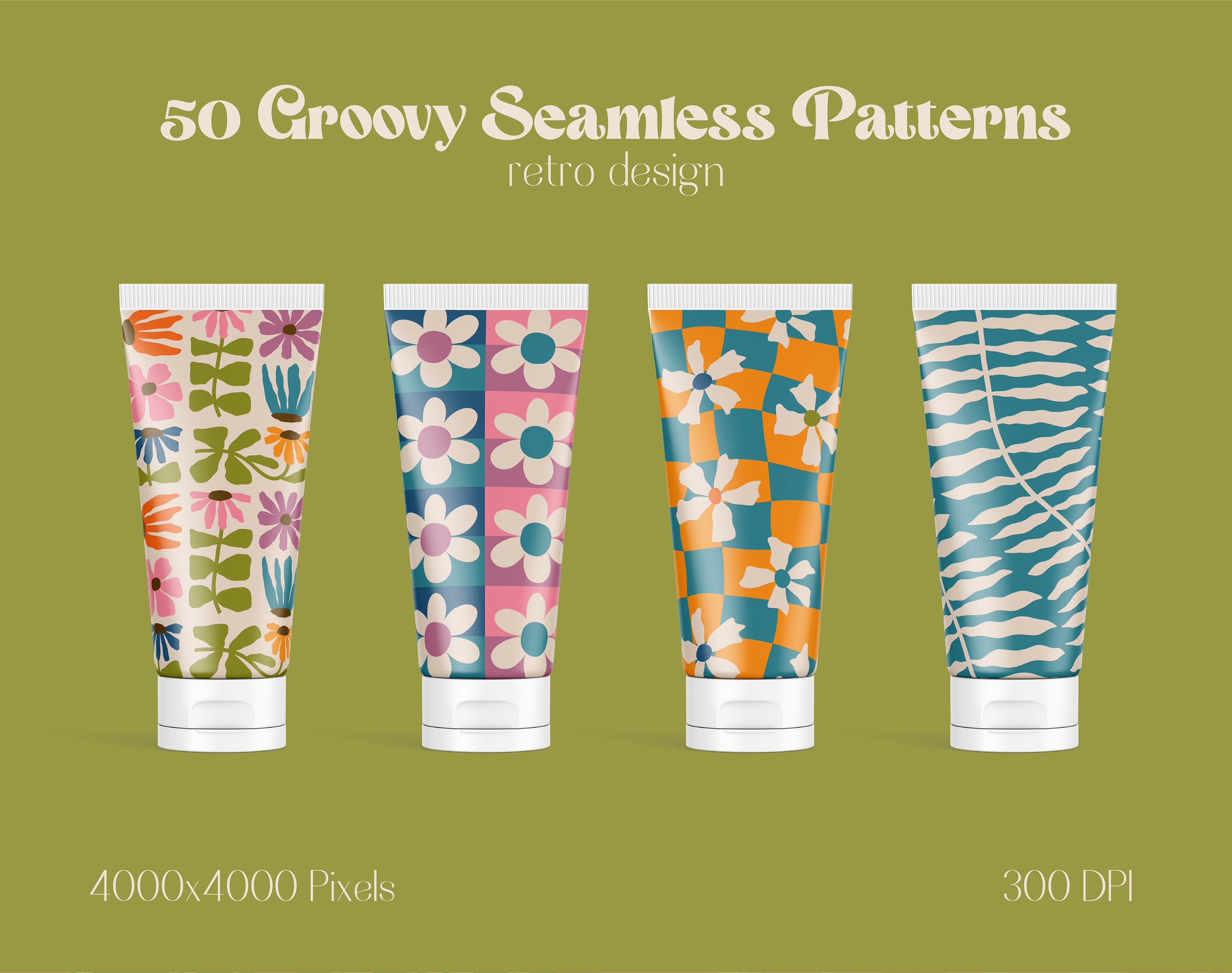 50 Groovy Flower Digital Papers, Retro Seamless Pattern,70s 60s Vintage ...