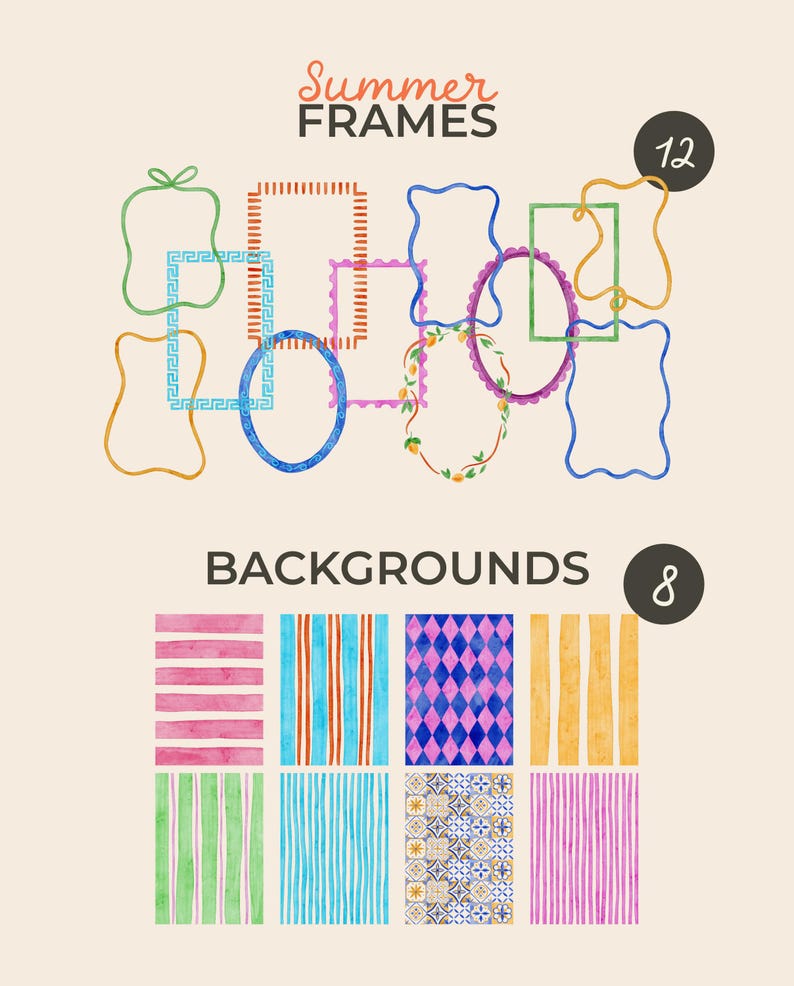 Watercolor Summer Frames With Bow & Ribbon Clipart | Whimsical Wavy ...