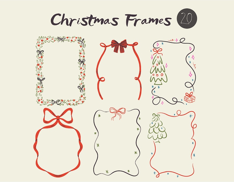 Christmas Clipart | Whimsical Christmas Bow Frames & Festive Borders ...