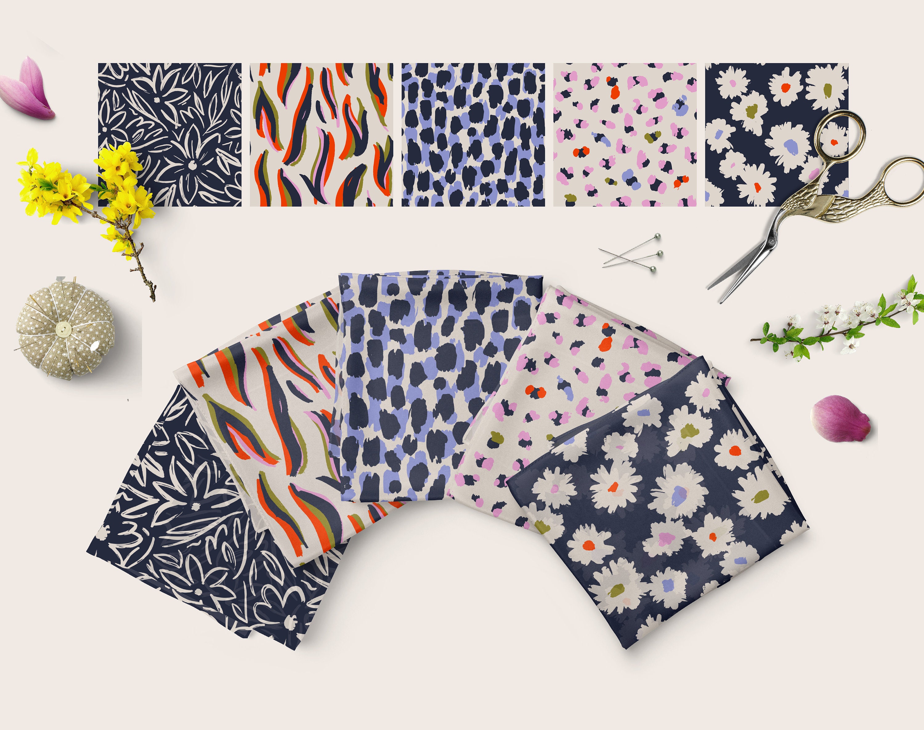 20 Flower and Spots Digital Papers, Vibrant Seamless Pattern, Hand Draw ...
