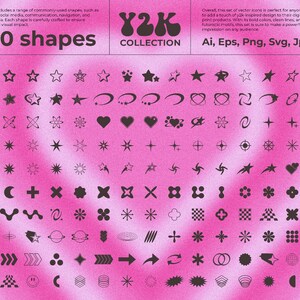 150 Aesthetic Y2k Shapes SVG, 2000s Icon Art Clip Art, Heart, Stars ...