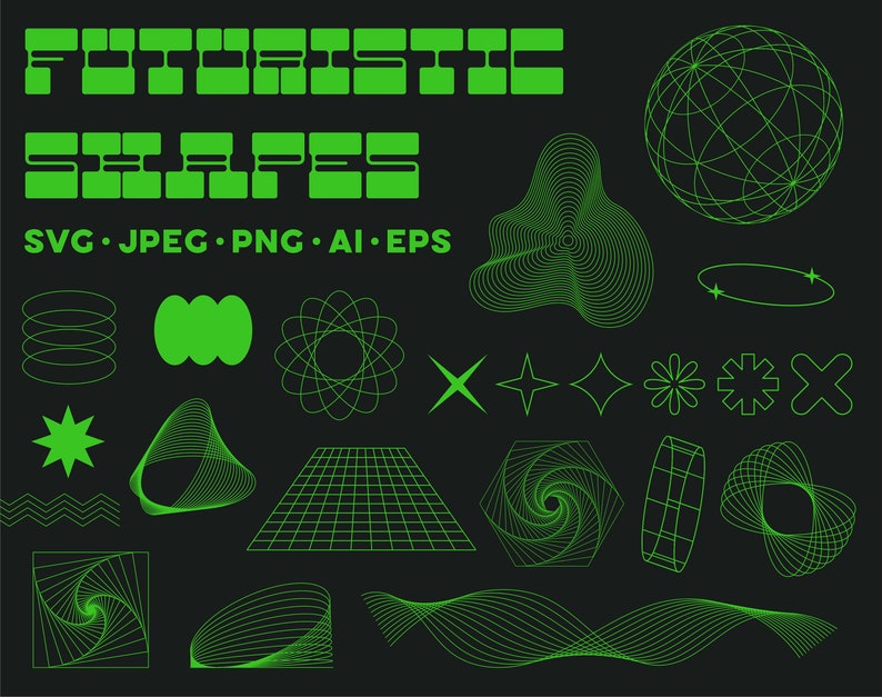 100 Abstract Geometric Shapes SVG, Futuristic Line Art Clip Art ...