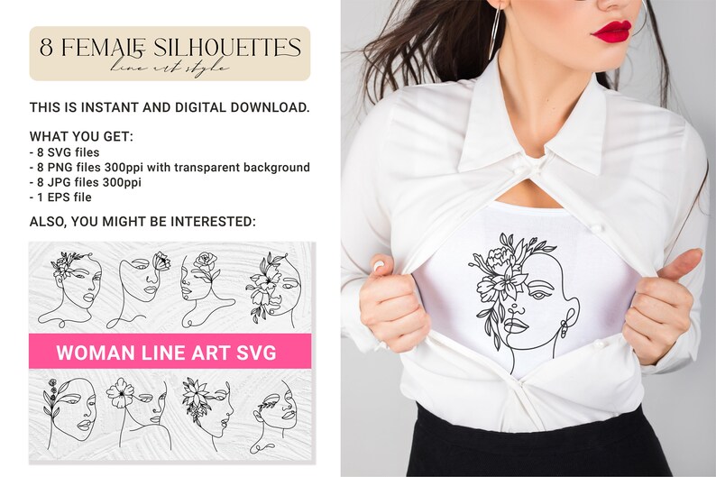 Woman Svg Bundle, Line Art Svg, Female Svg, Silhoueette Svg, Floral Svg ...
