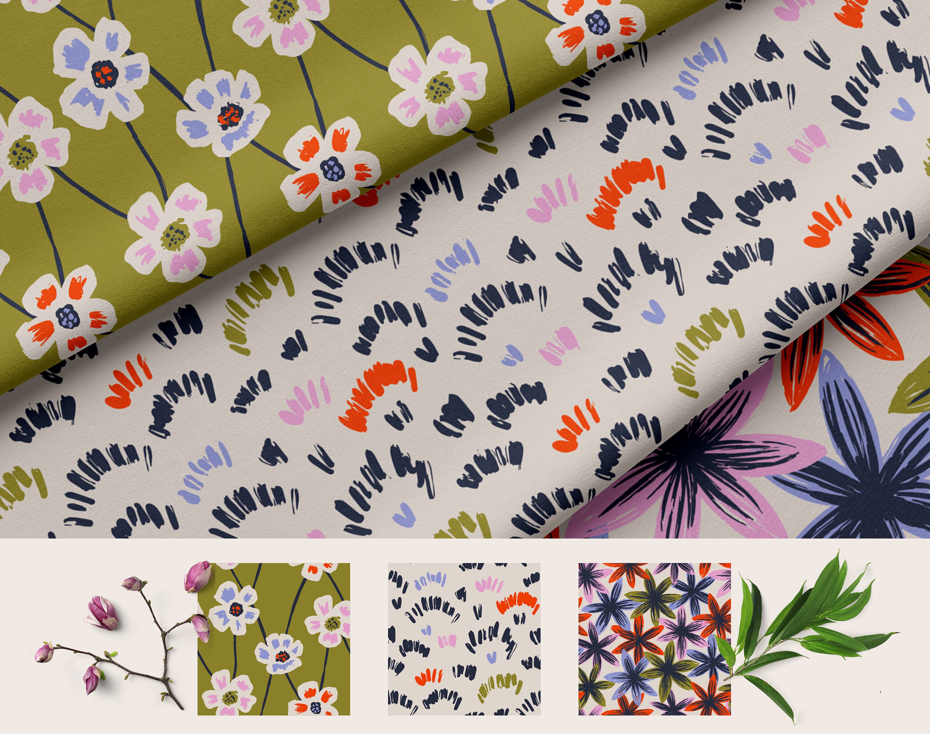 20 Flower and Spots Digital Papers, Vibrant Seamless Pattern, Hand Draw ...